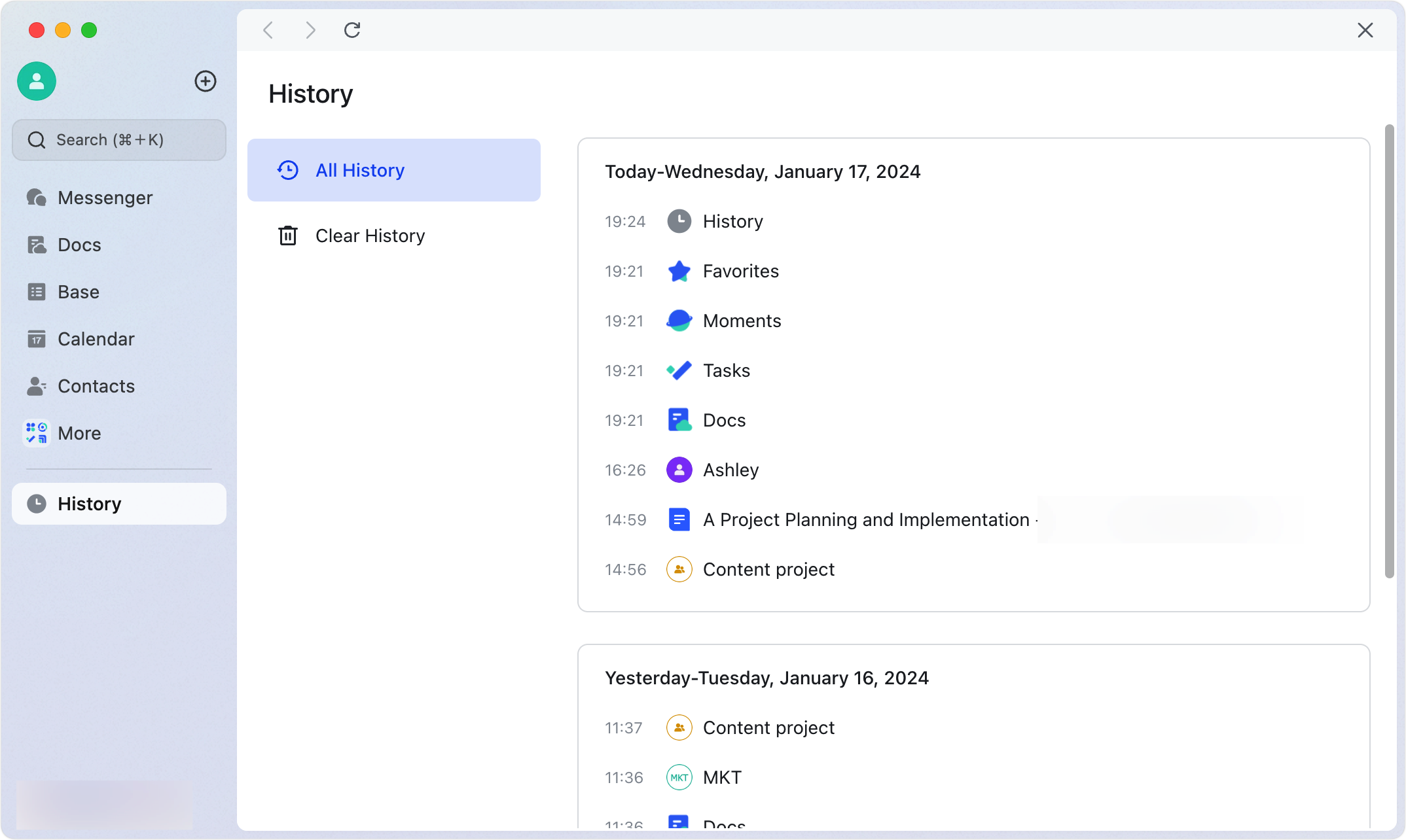 View your history on the desktop app
