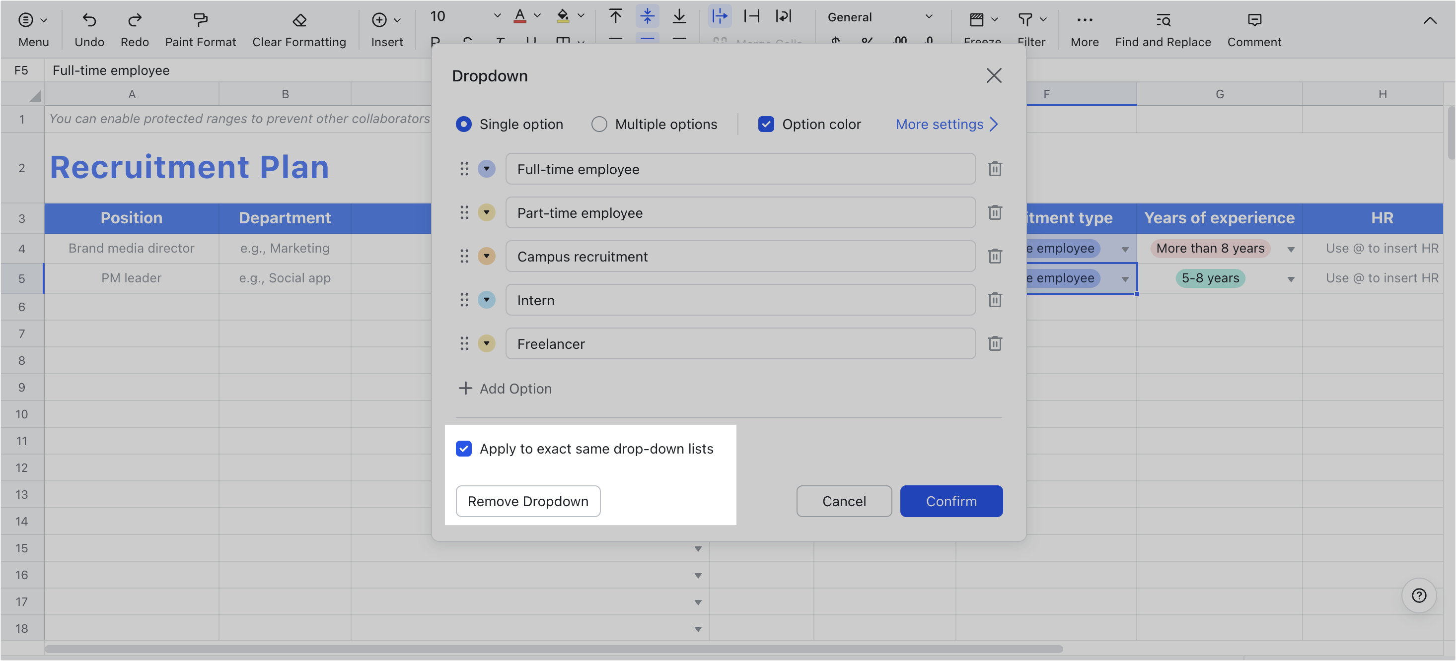 Use dropdown lists in Sheets