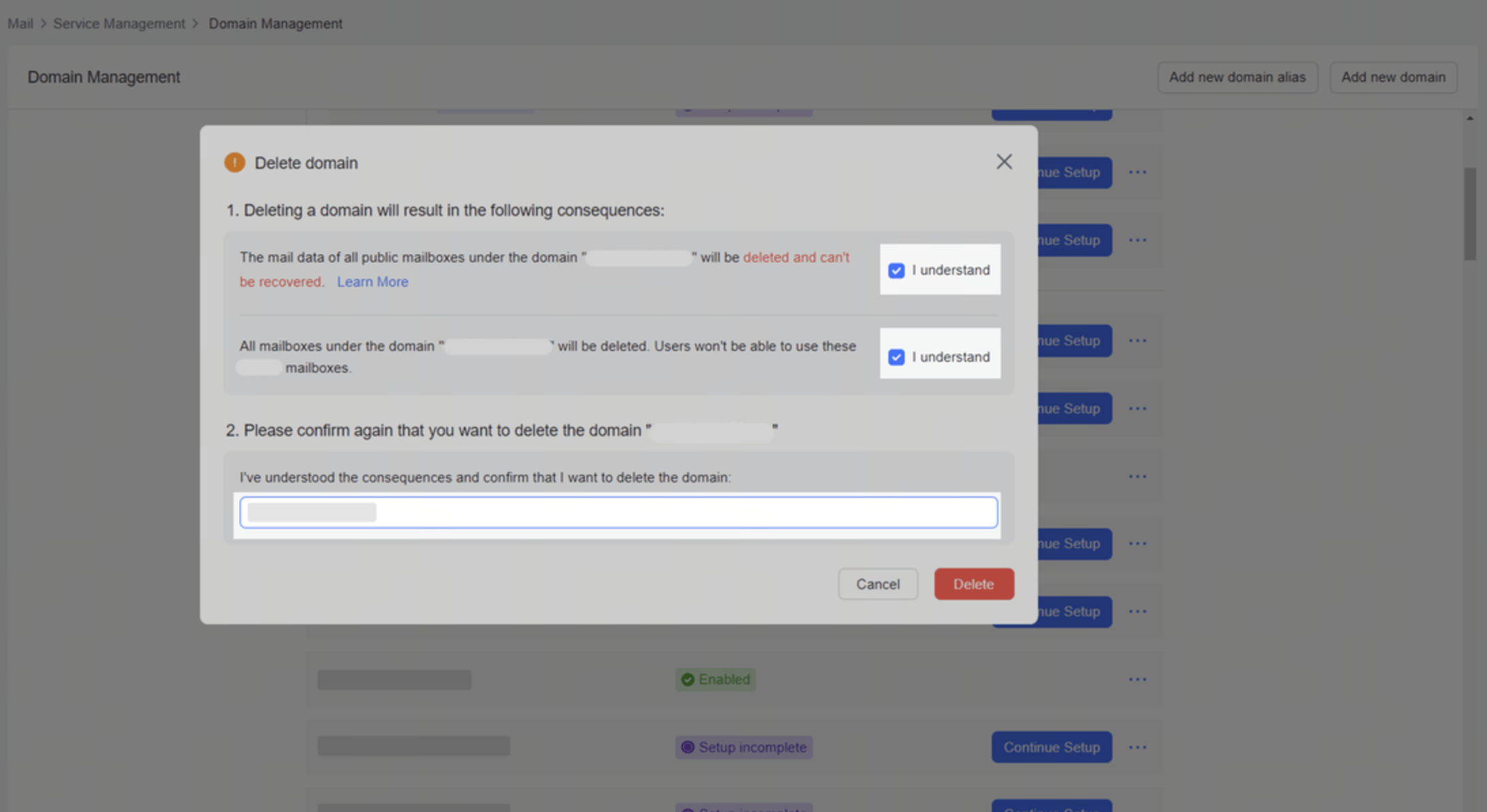 Admin | What you need to know when deleting email domain names