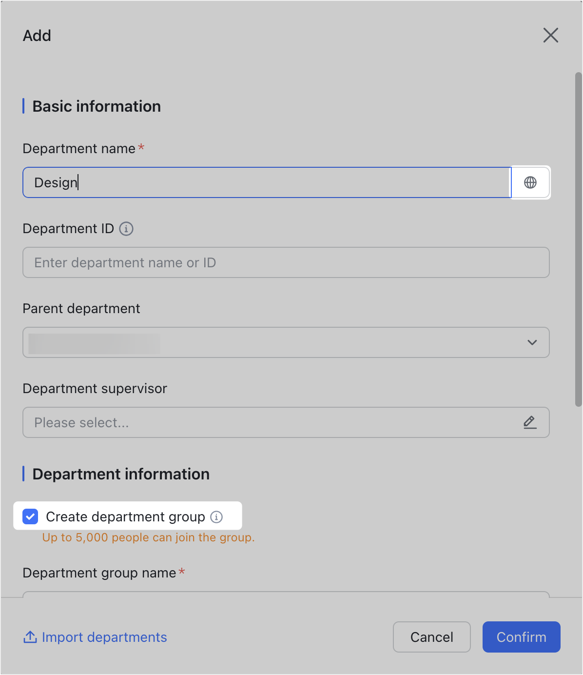 Admin | Create departments and department groups