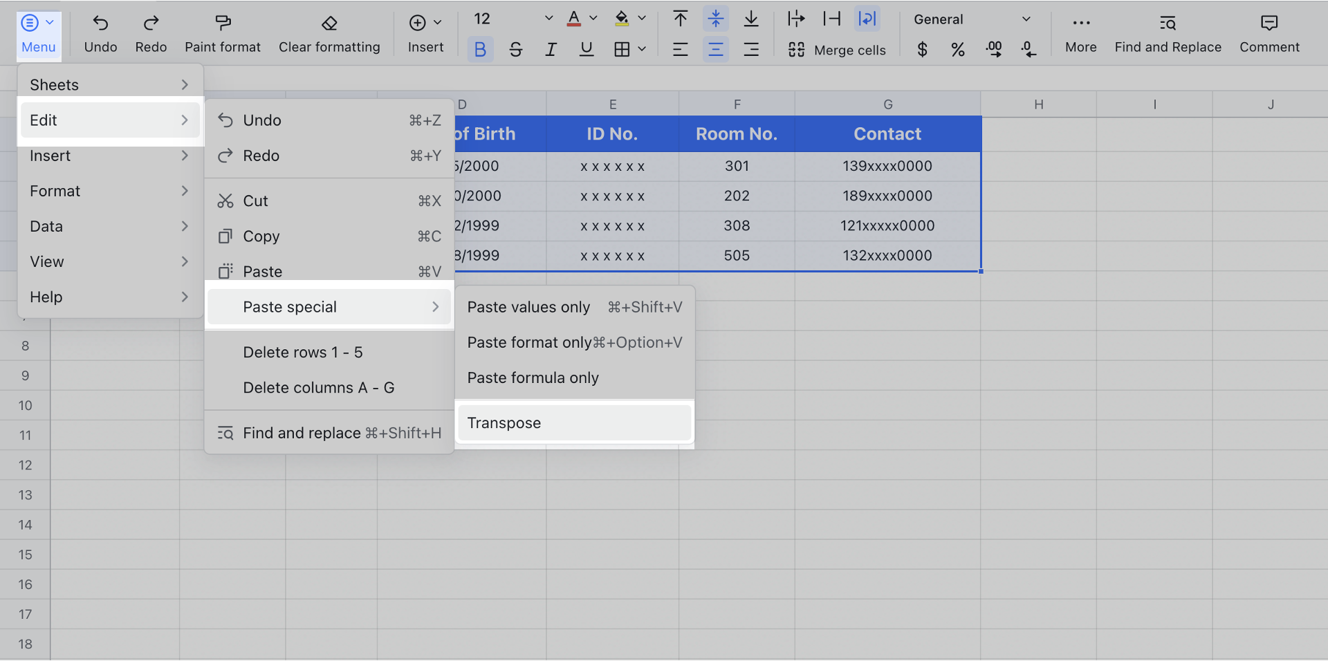 Transpose rows and columns in Sheets Transpose rows and columns in Sheets