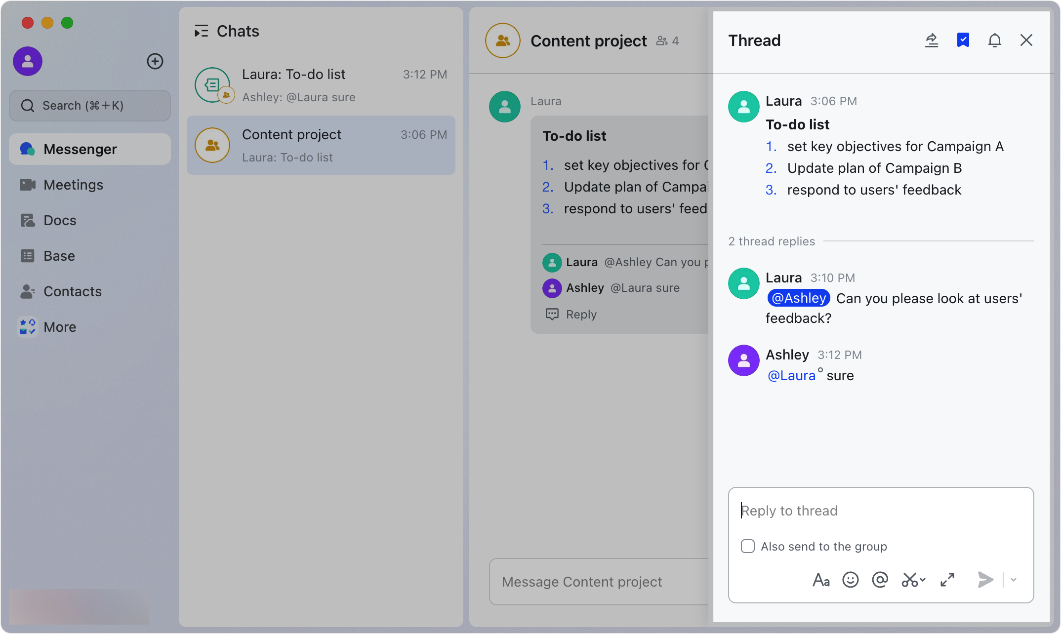 Reply to messages in a thread