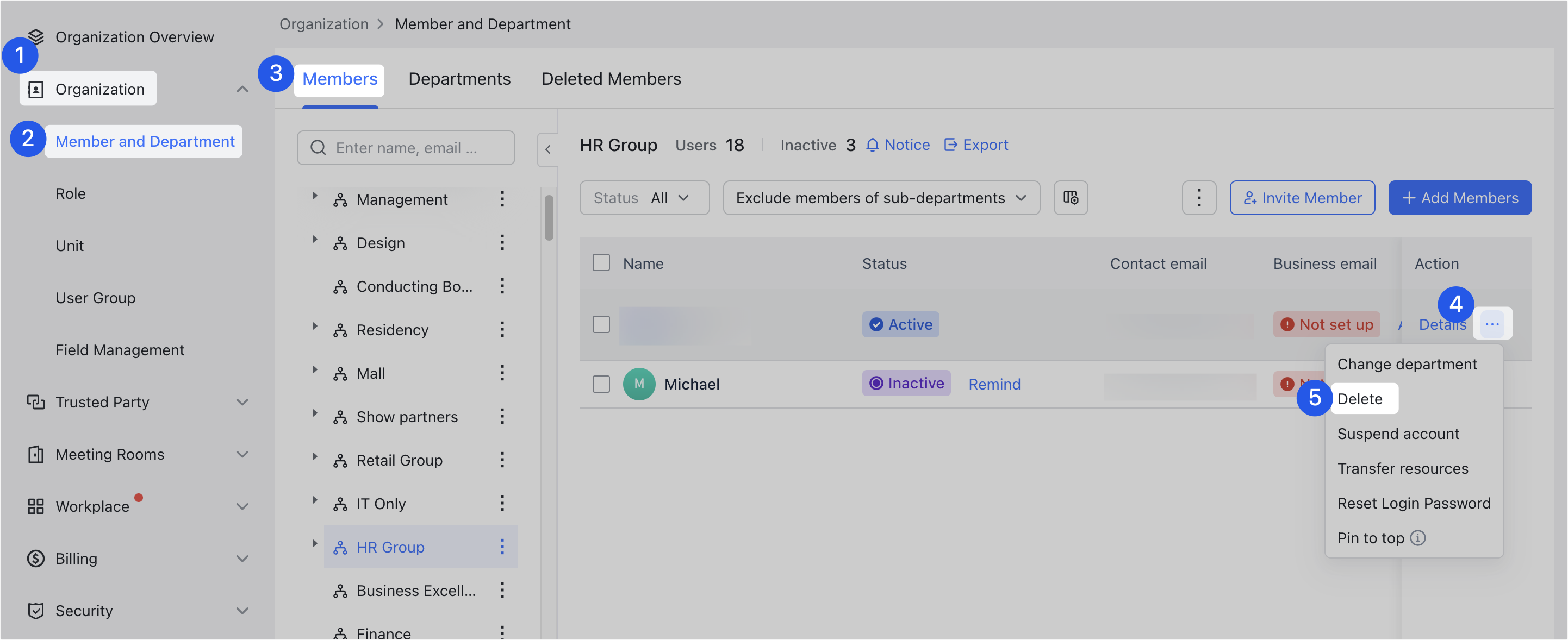 Admin | Delete members and reallocate resources