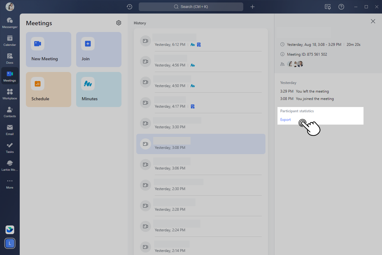 View and export participant statistics