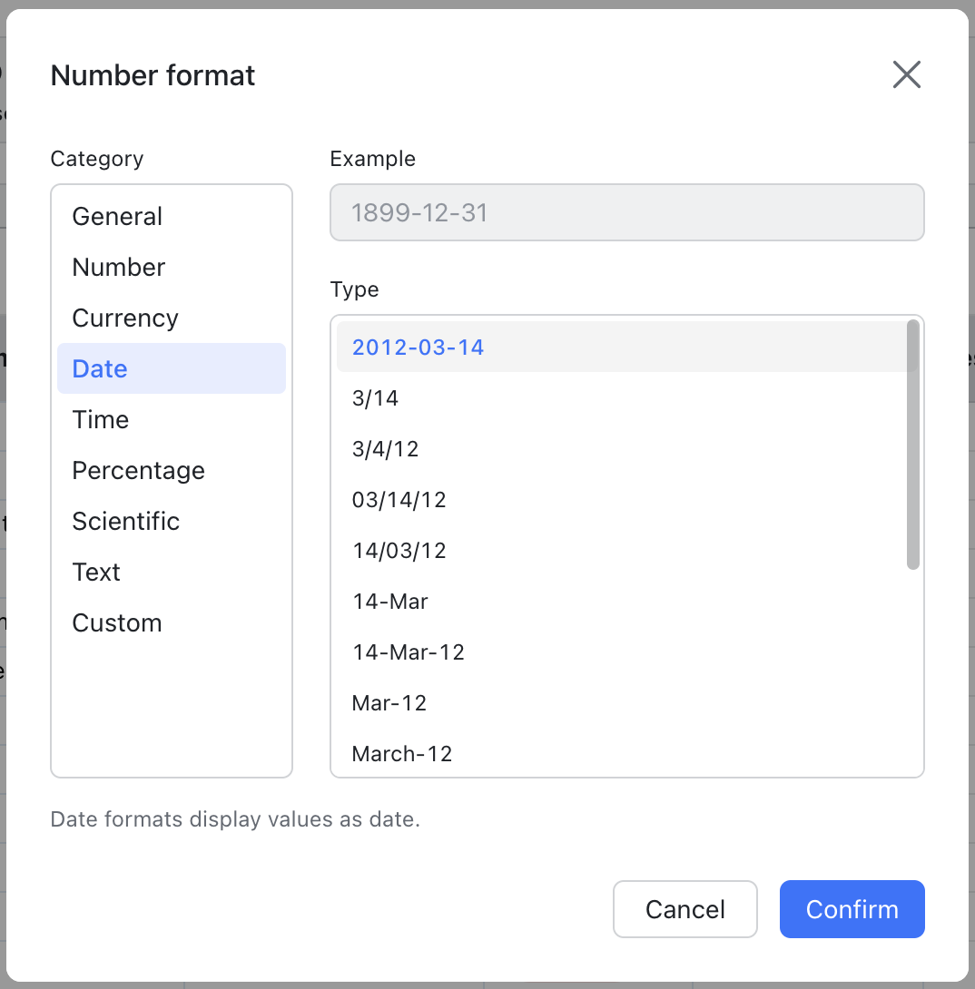 Change the number format in Sheets