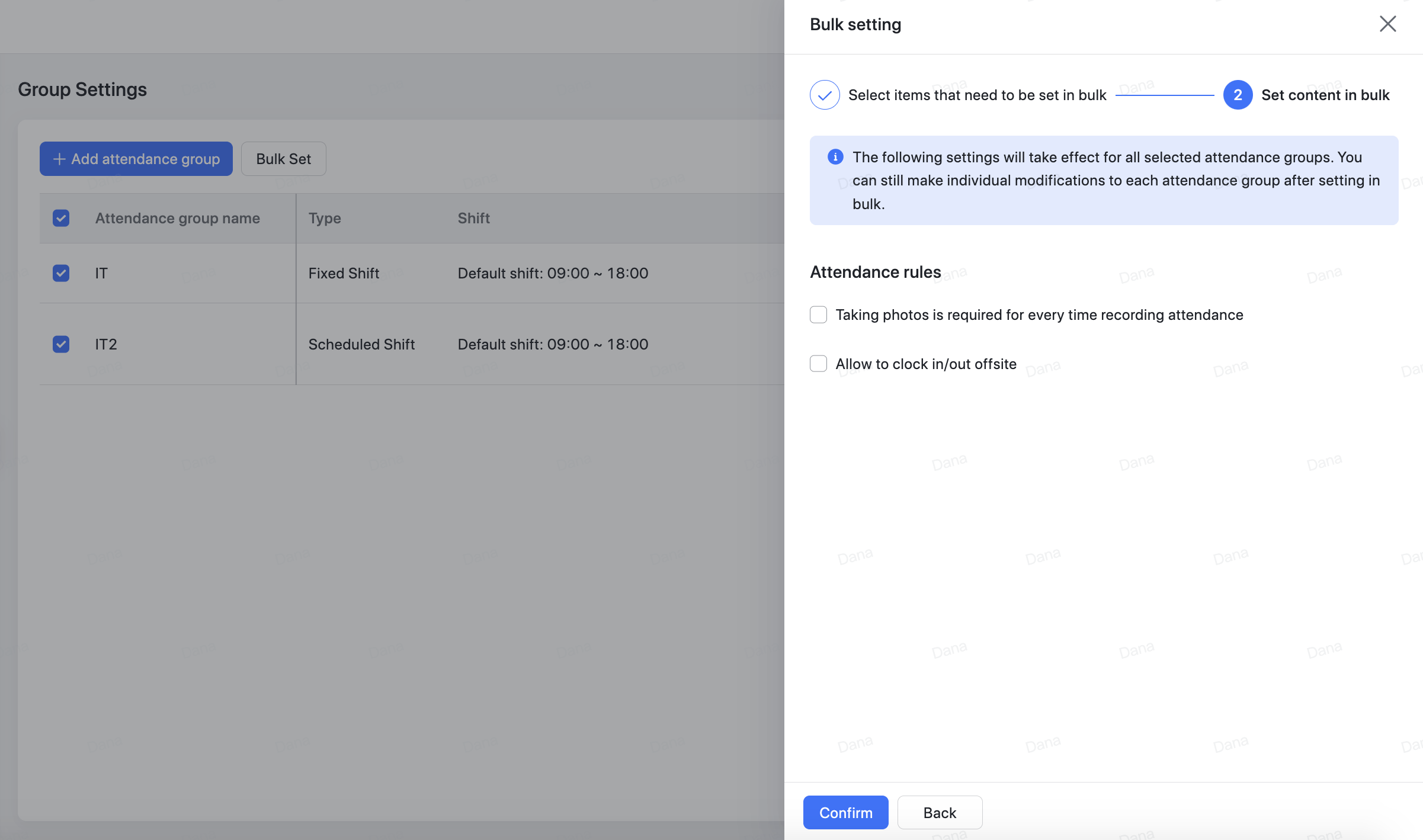 Admin | Set attendance groups in batches