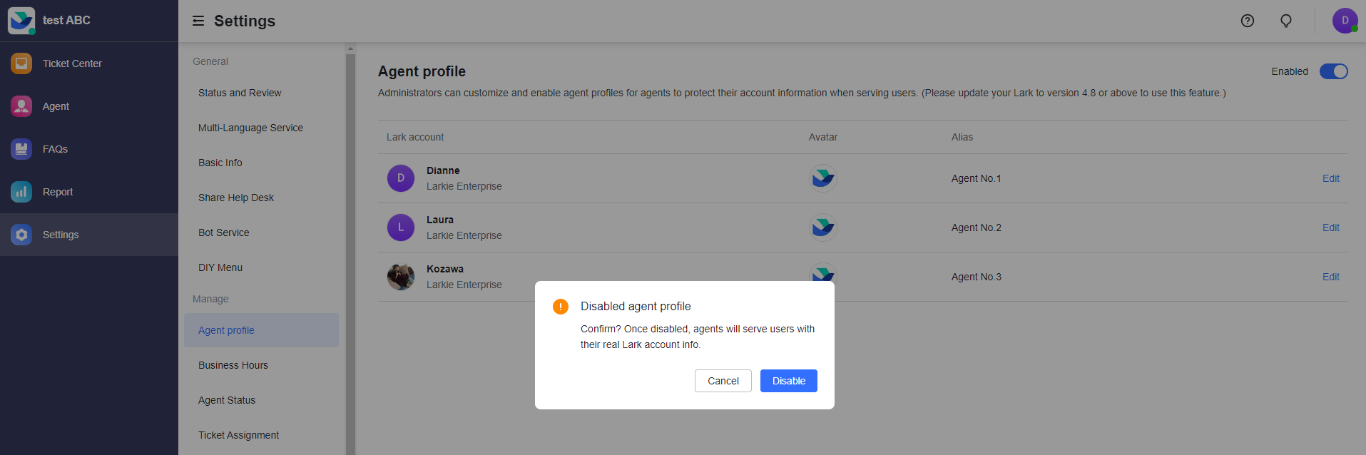 Manage agent profiles