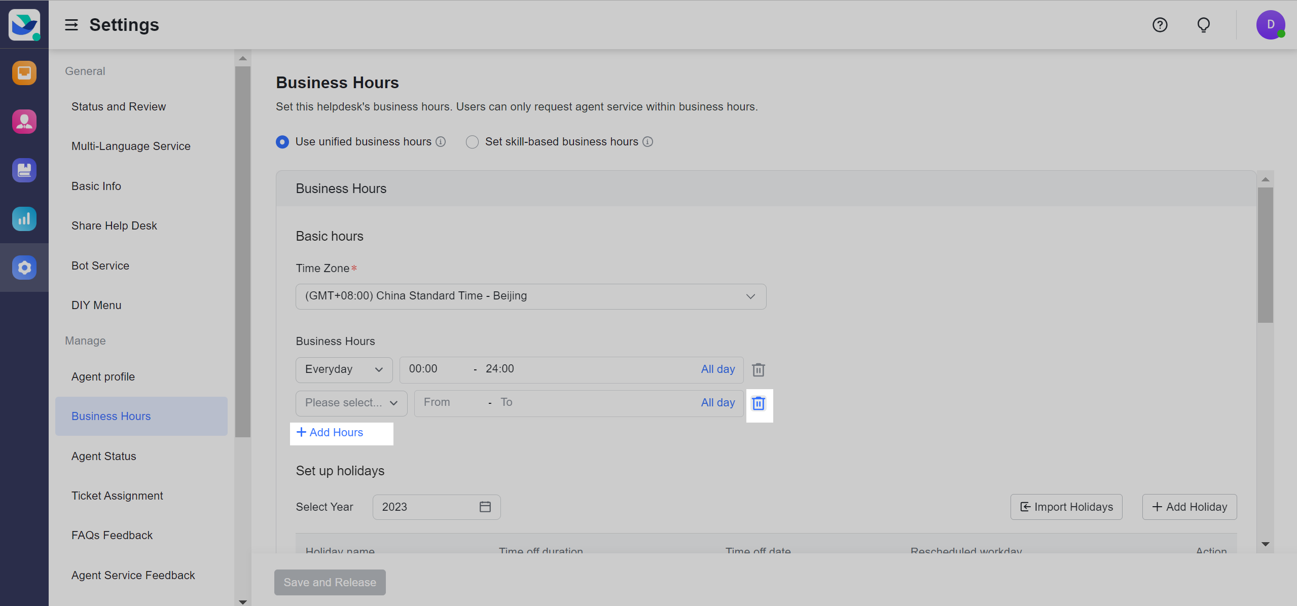 Set up business hours