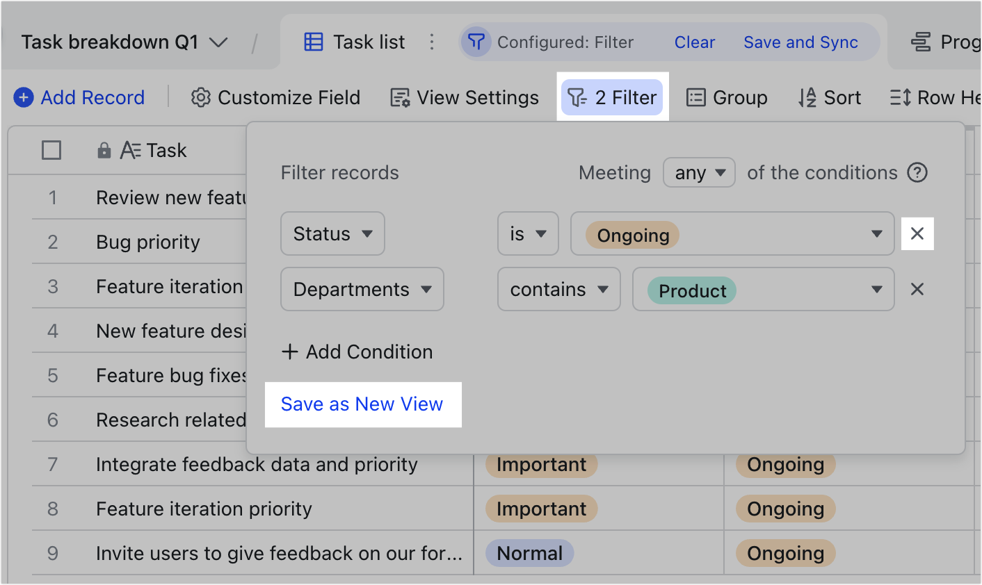 Use groups and filters in Base