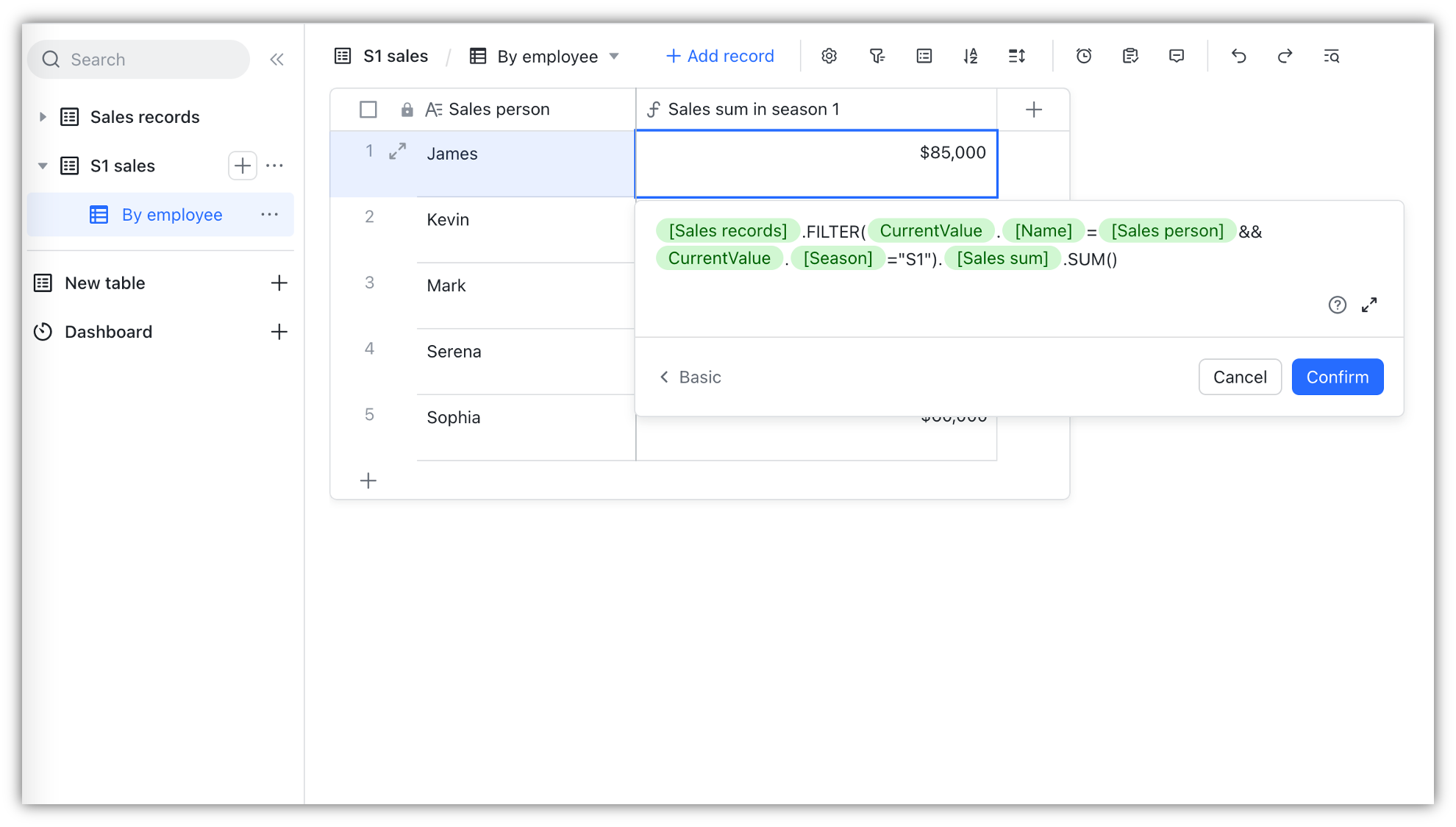 Use the SUMIF function for Base