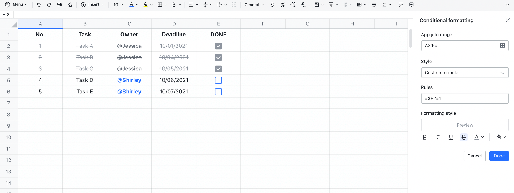 Use conditional formatting in Sheets