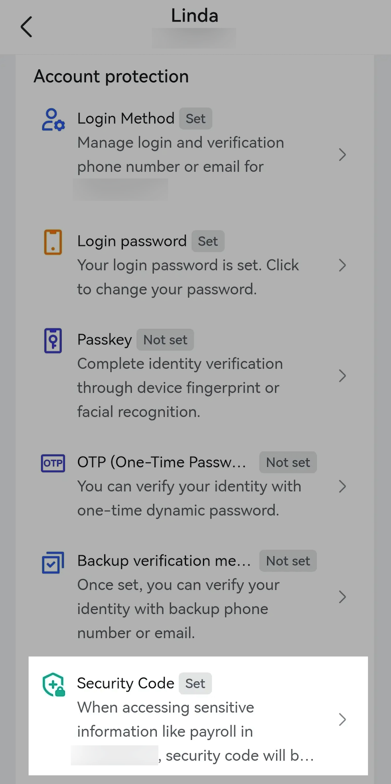 Set or change security code