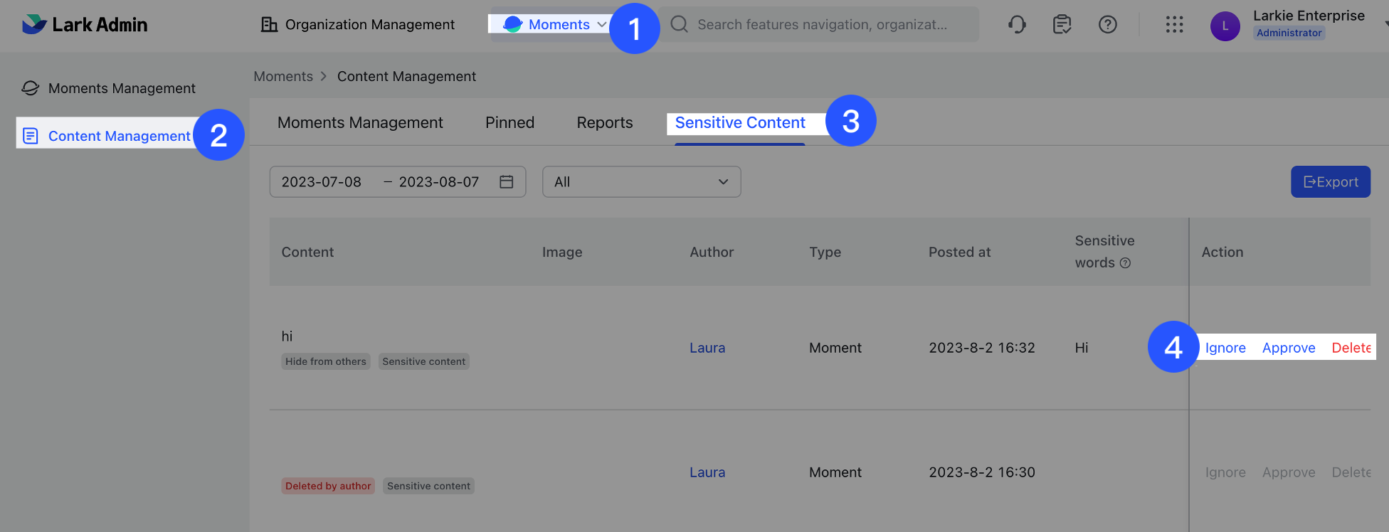 Admin | Configure and monitor sensitive words in Lark Moments