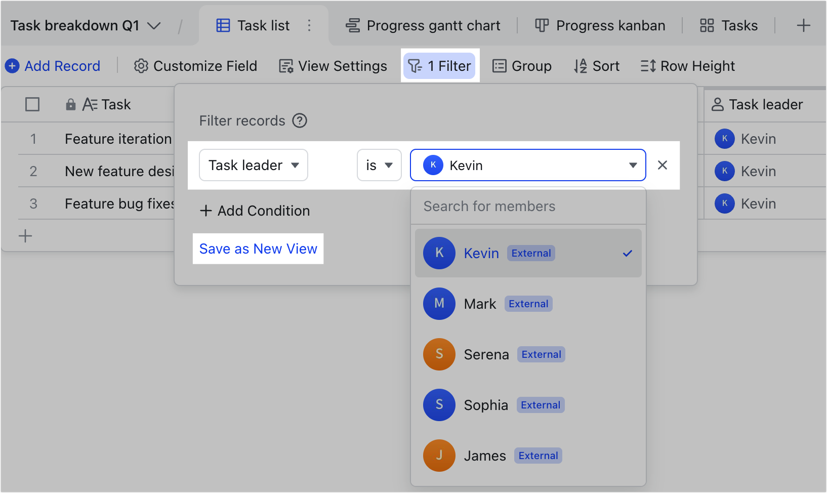 Use groups and filters in Base