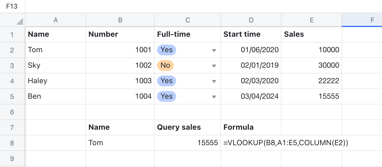 COLUMN function for Sheets