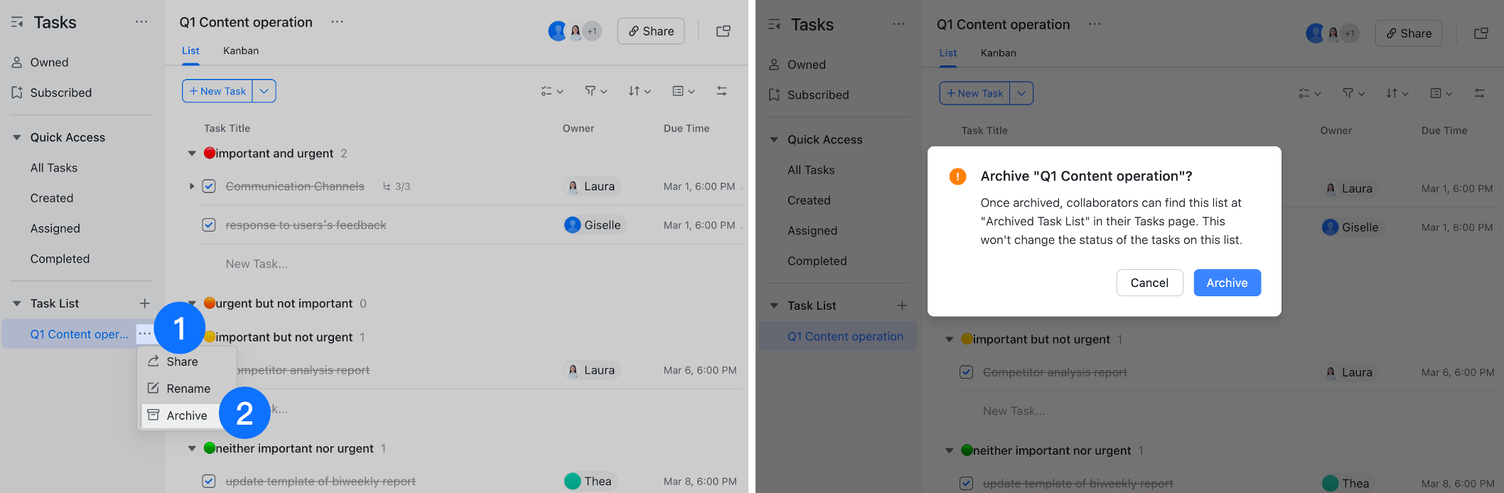Create, share, and manage task lists