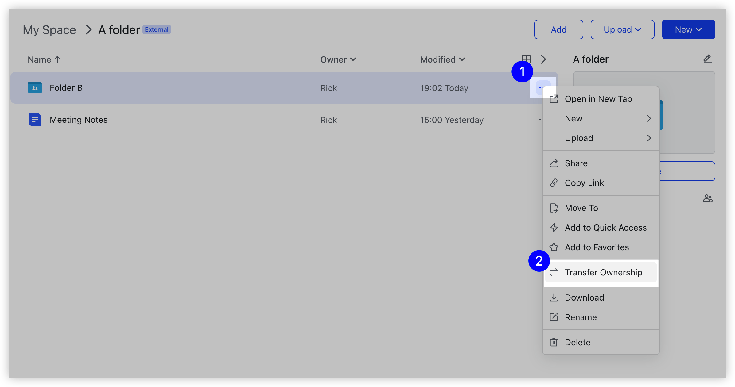 Transfer ownership of documents and folders