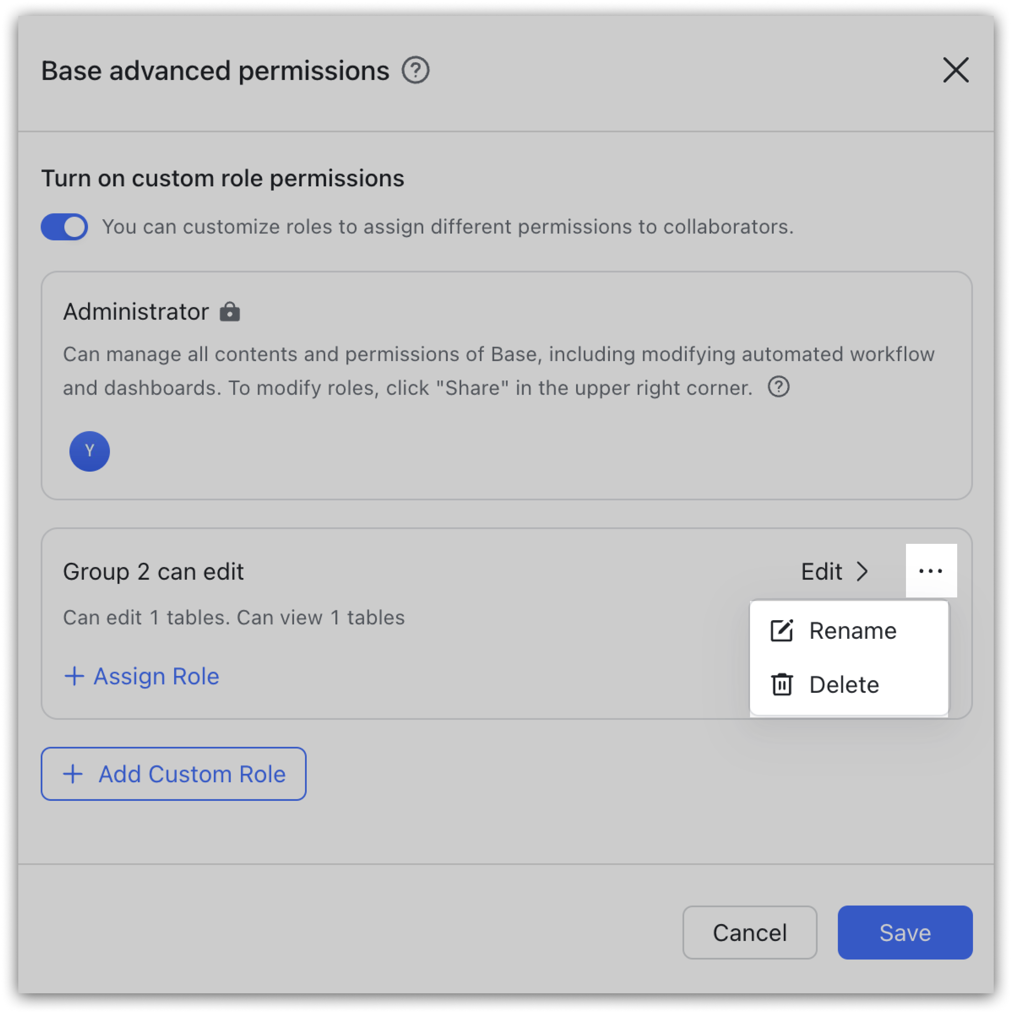 Use Base advanced permissions