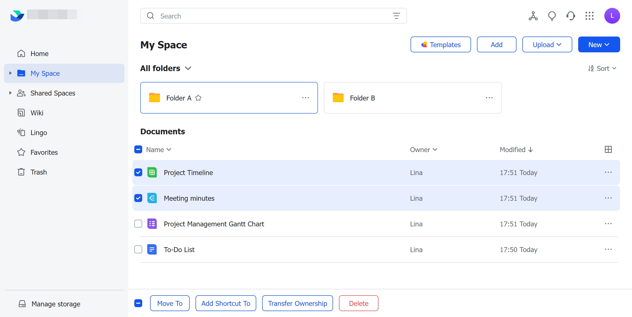 Move documents or folders