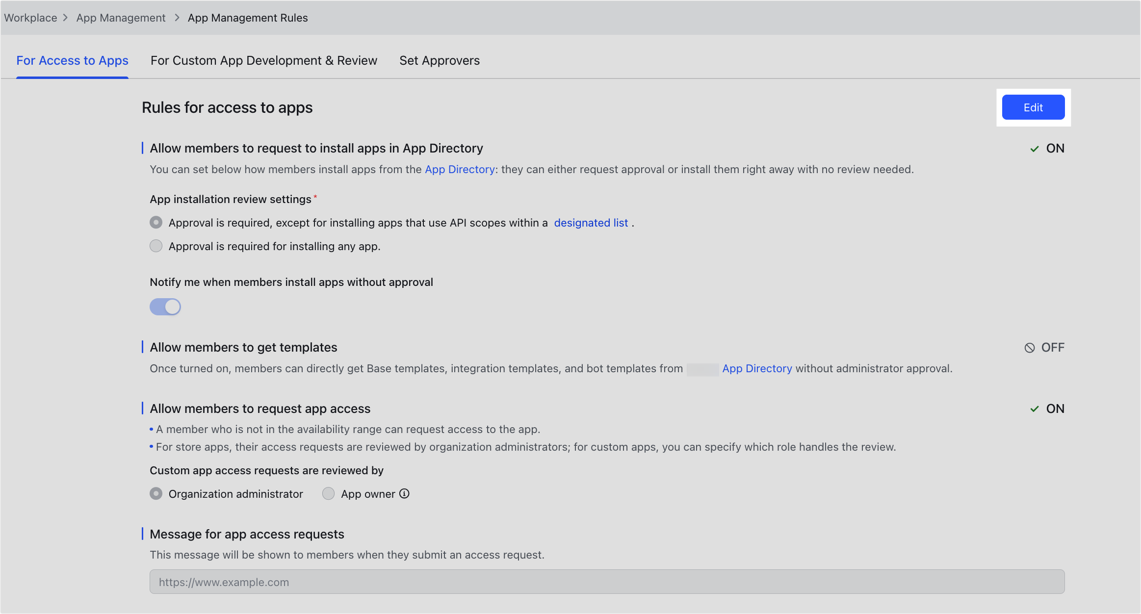 Admin | Configure installation settings for apps