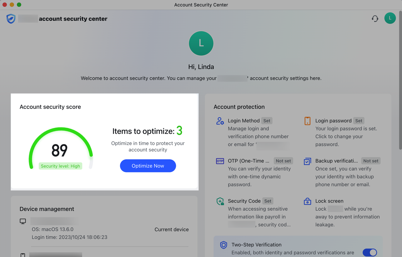 Account Security Center overview