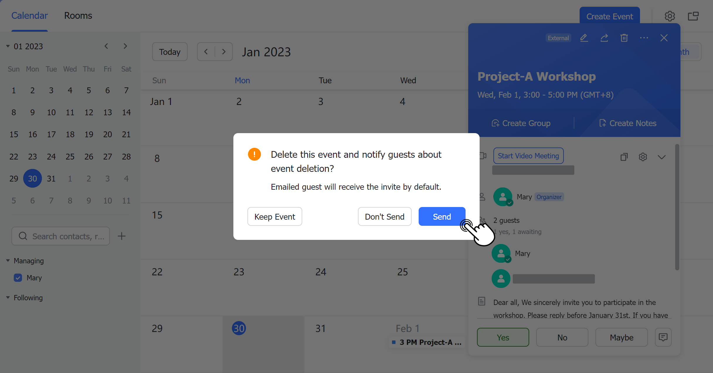 Send event invitations by email