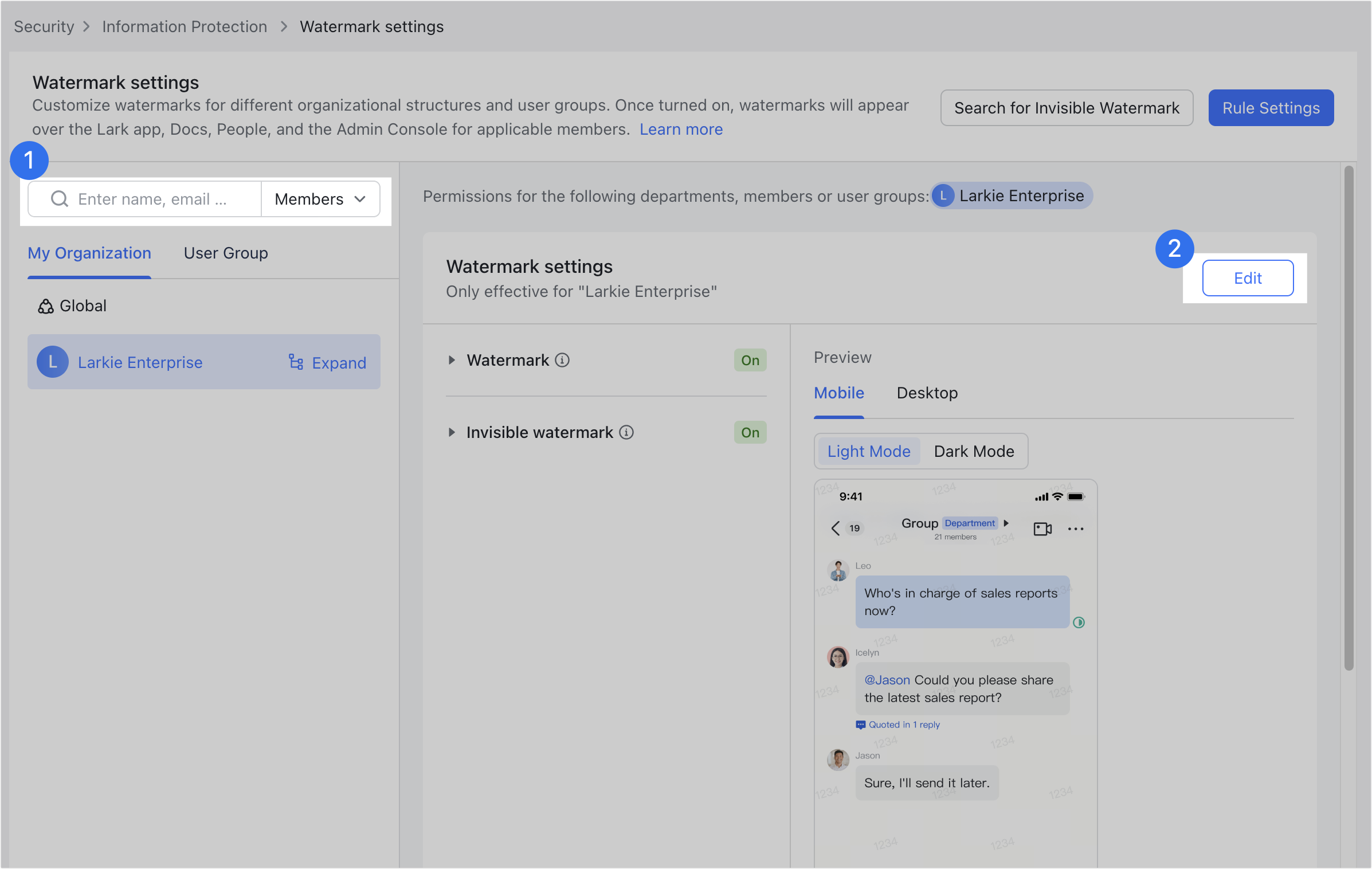 Admin | Set watermarks based on the organizational structure