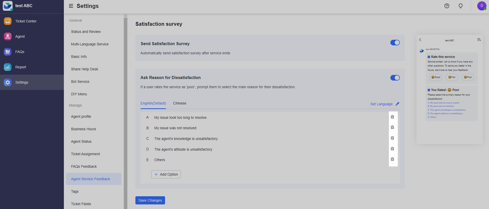 Configure Help Desk satisfaction surveys