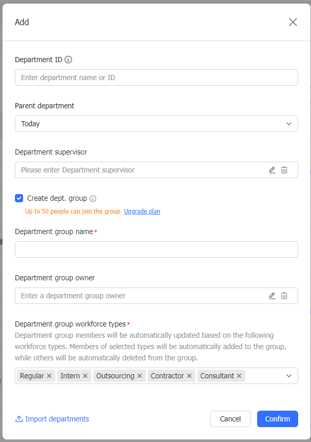 Admin | Create departments and department groups