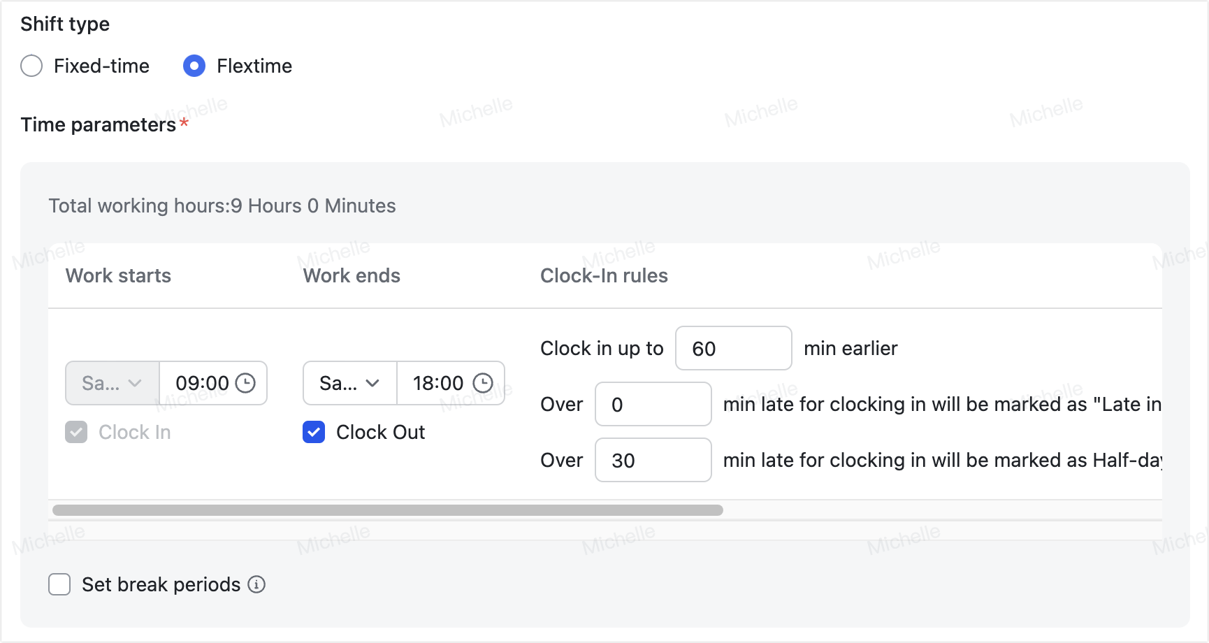 Admin | Configure shift settings