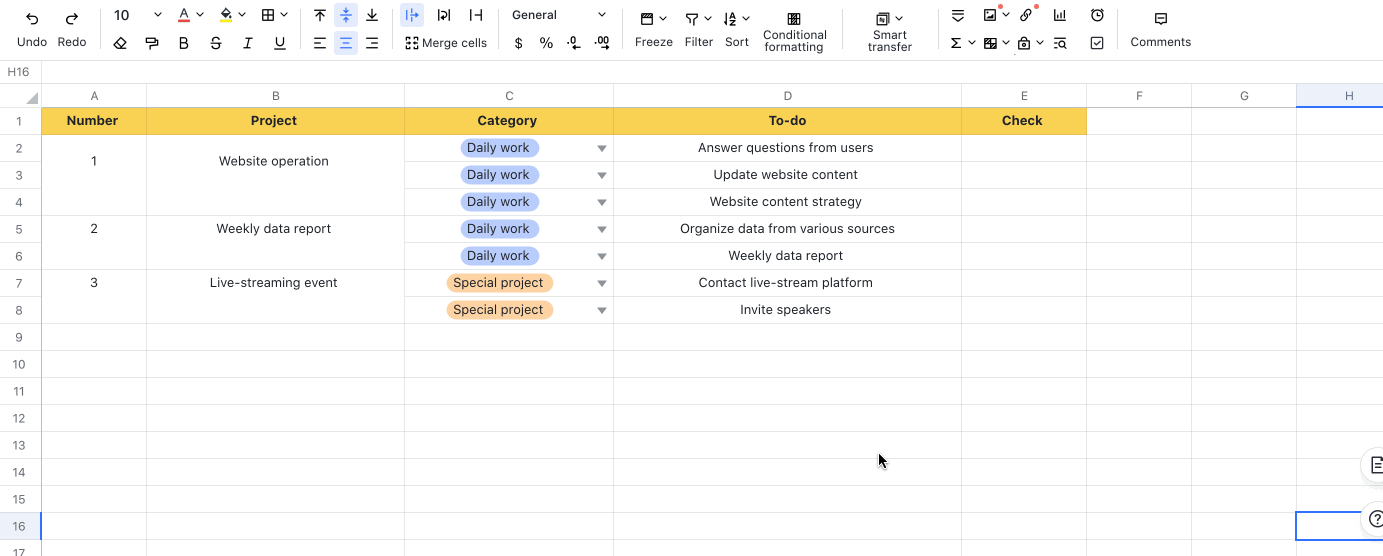 Use checkboxes in Sheets