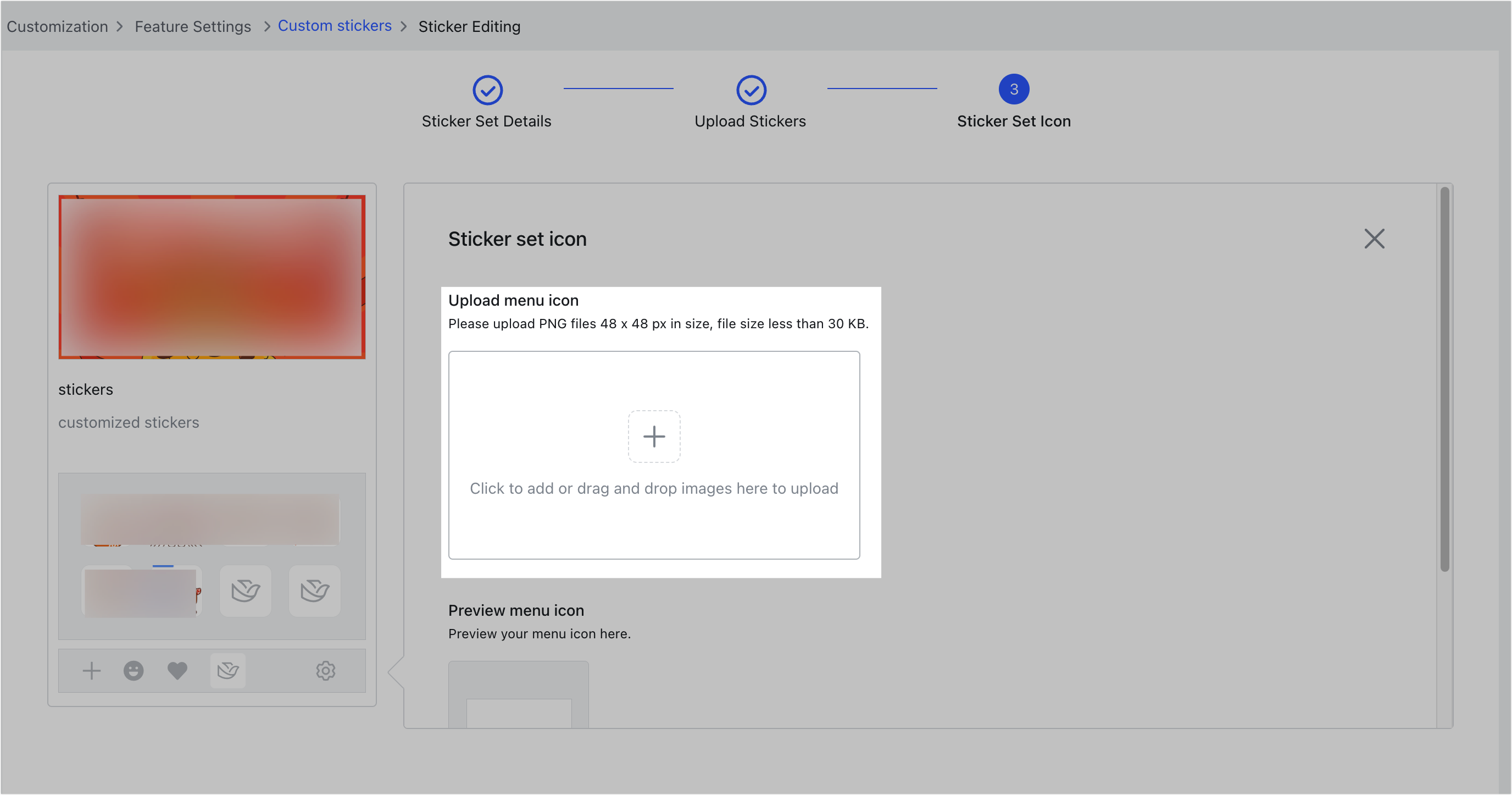 Admin | Upload and manage custom stickers