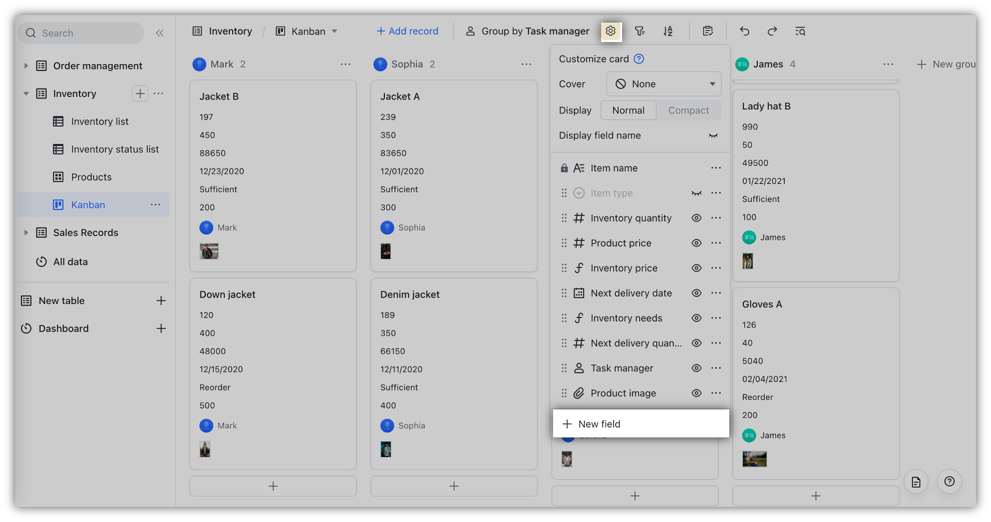 Use the numbering field in Base
