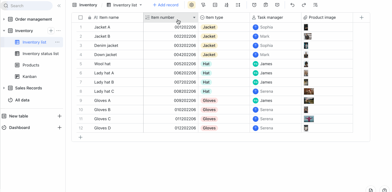 Use the numbering field in Base