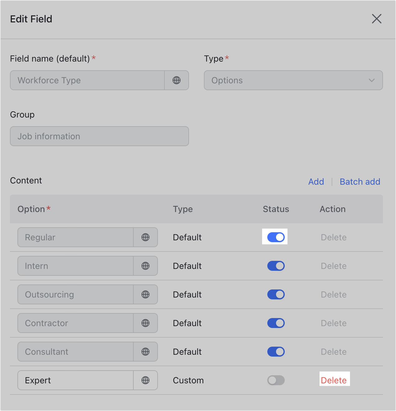 Admin | Customize workforce types
