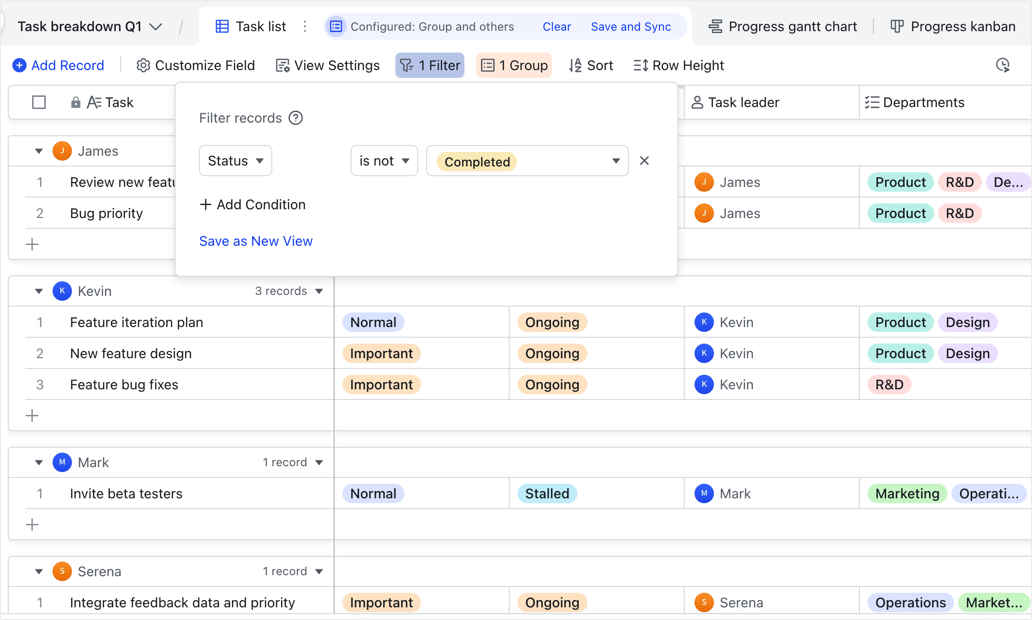 Use groups and filters in Base