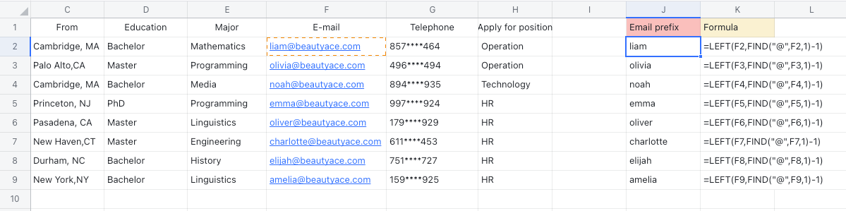 Left function for Sheets