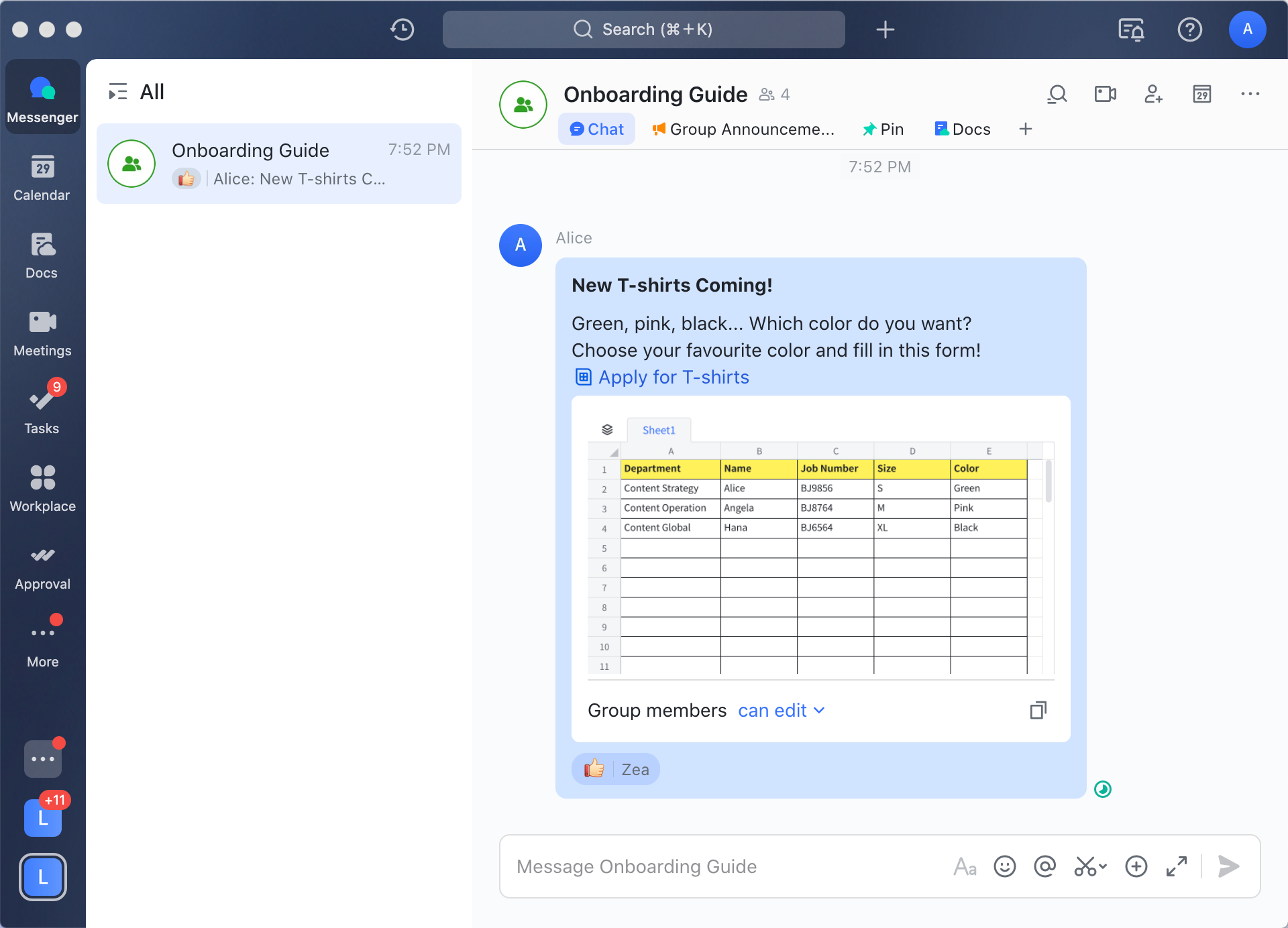 Use Lark Sheets to collect and manage data