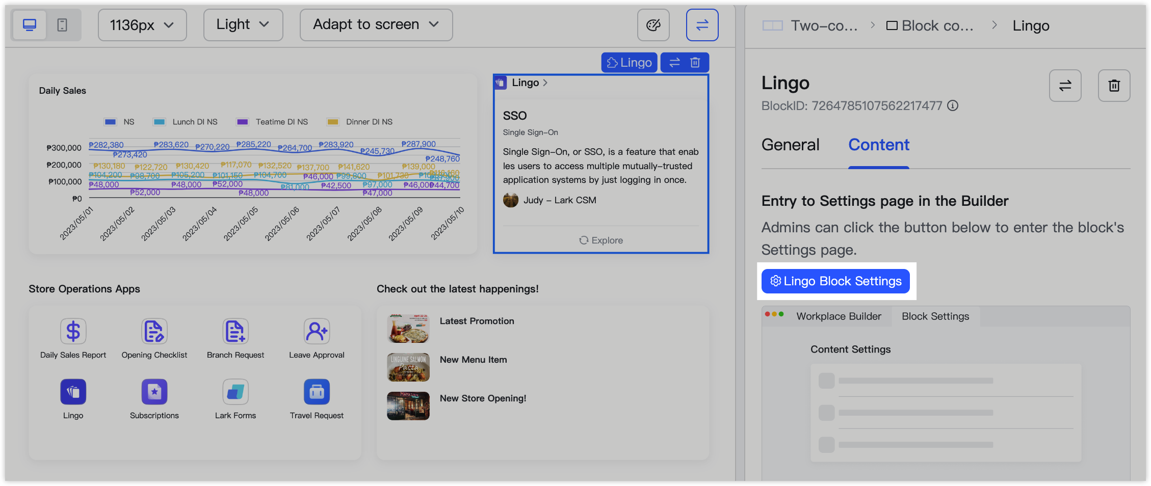 Add a Lingo Block to Workplace