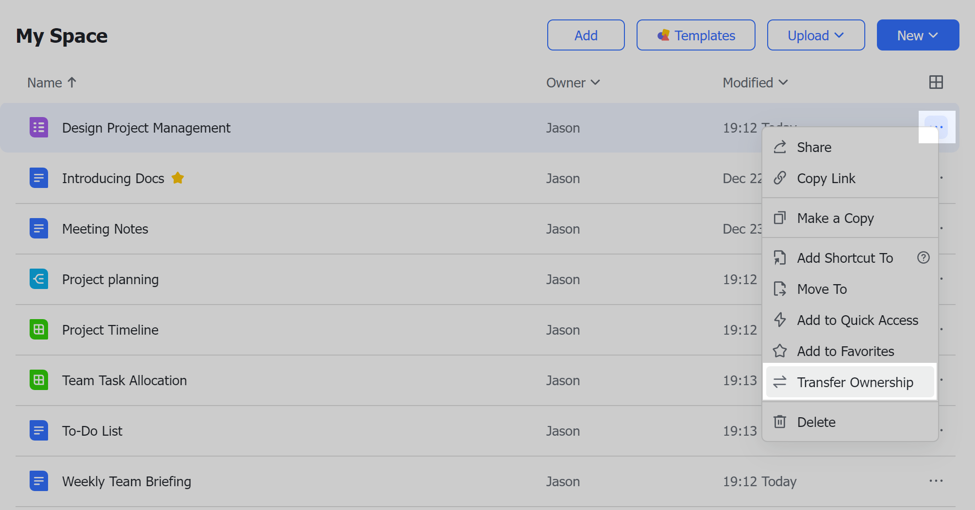 Transfer ownership of documents and folders