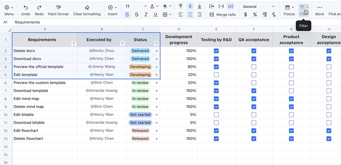 Filter data in Sheets