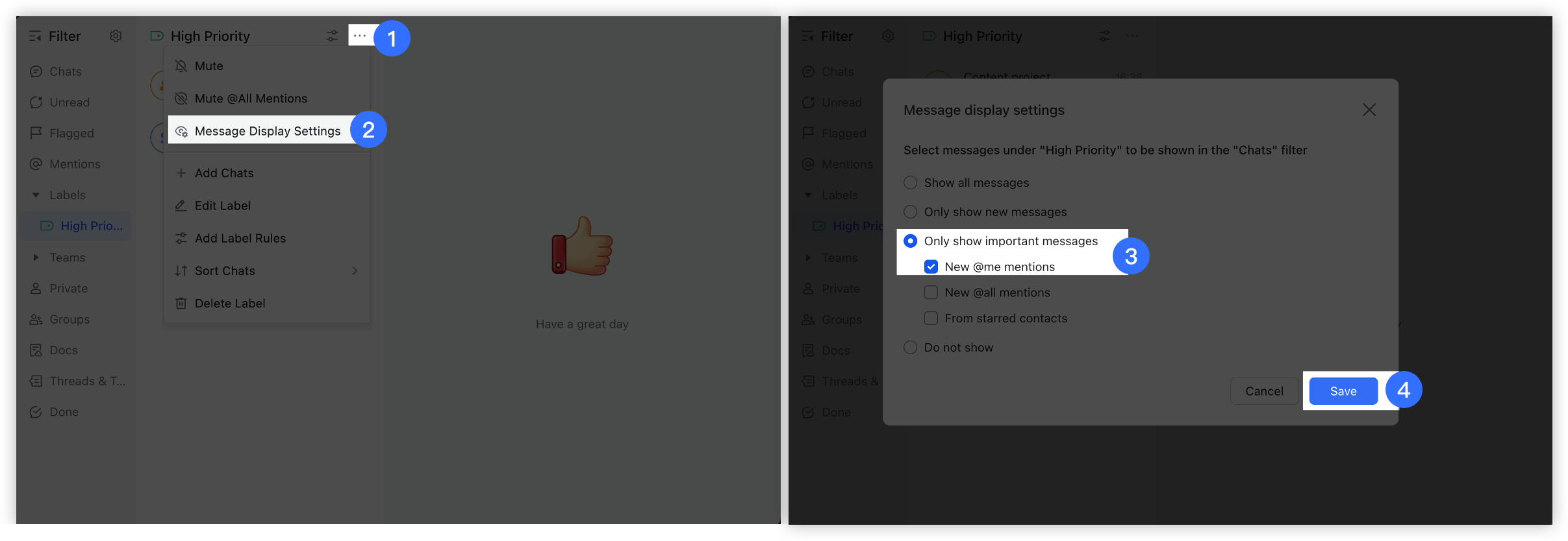 Change message display settings