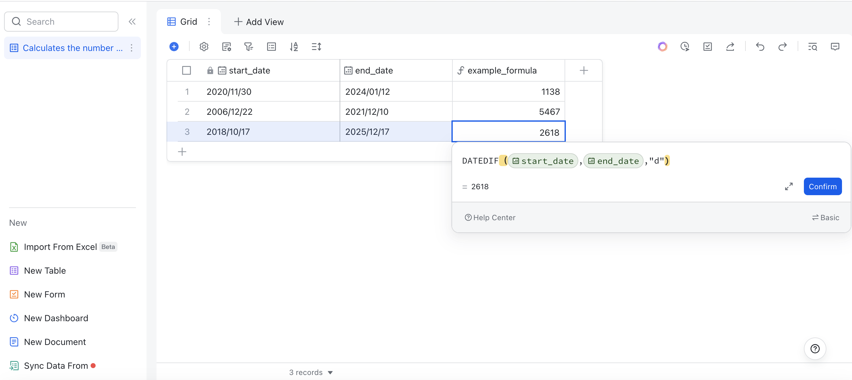 Use the DATEDIF function for Base