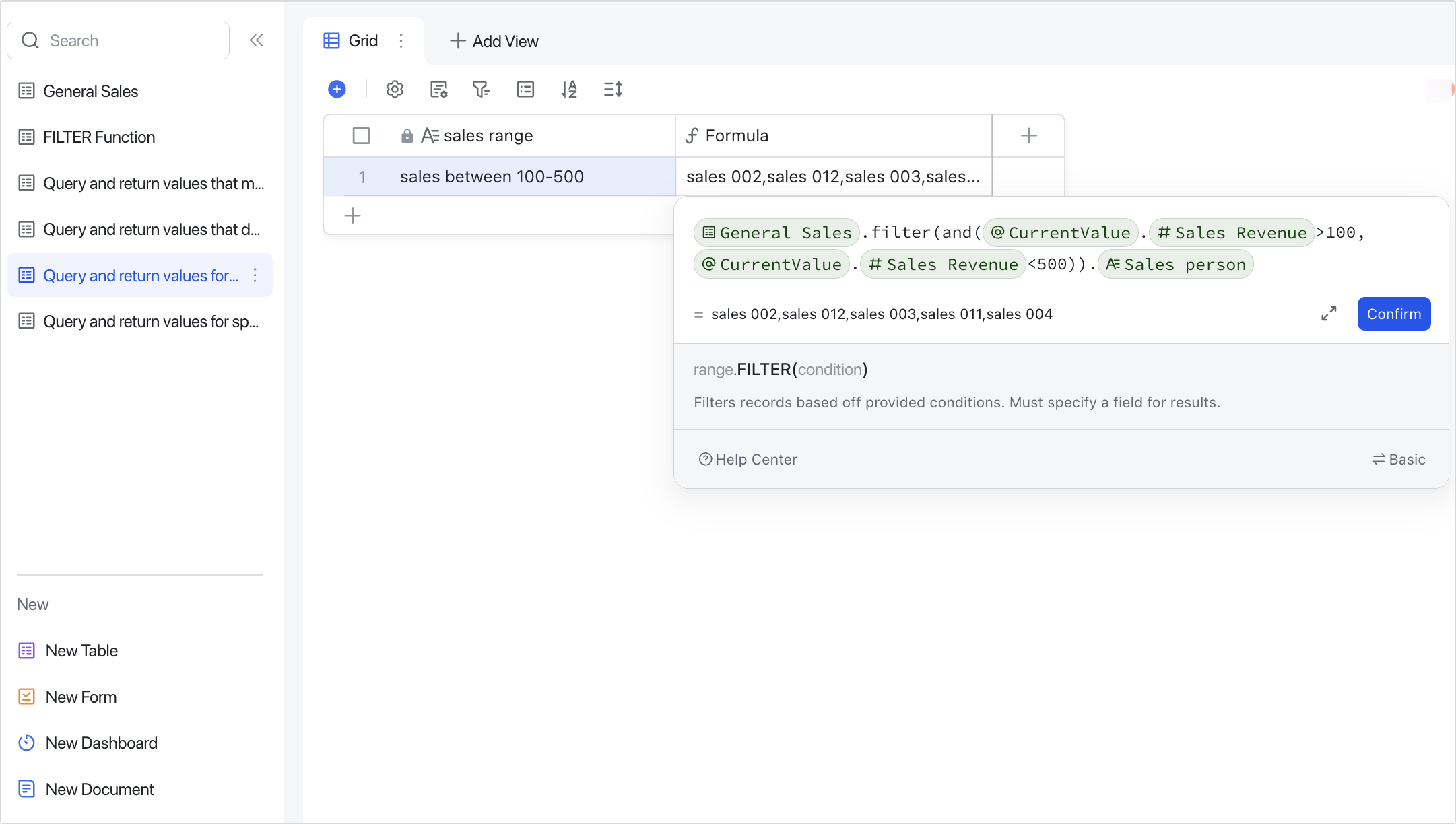 Use the FILTER function for Base