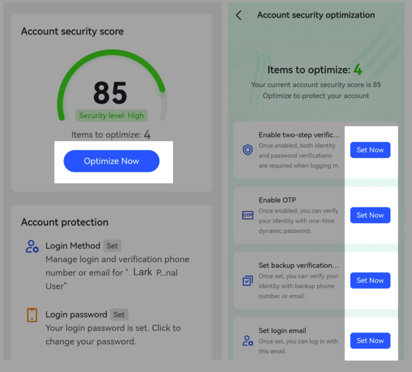 Improve your account security score