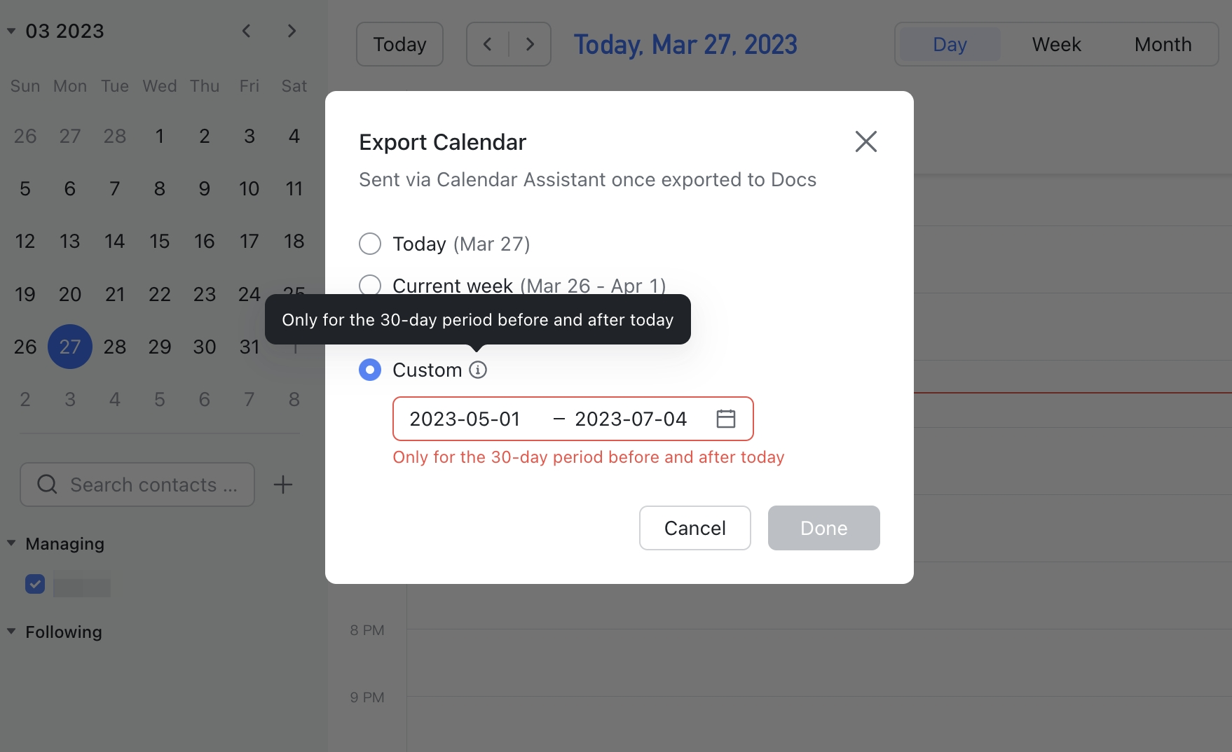 Export your calendar