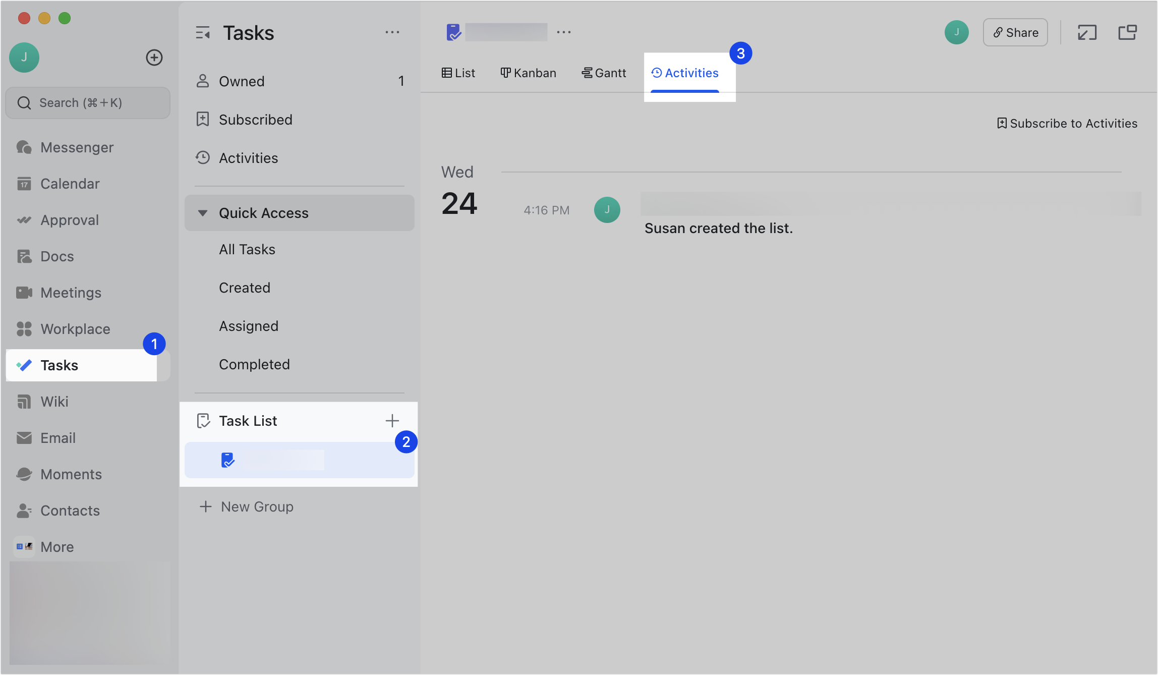 View task list activities and configure push notification rules