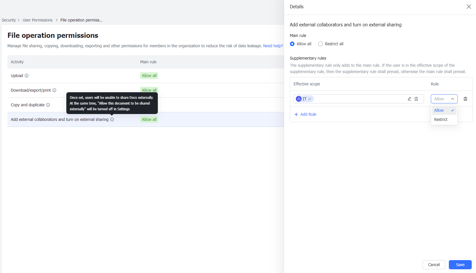 Admin | Set up file operation permissions for members