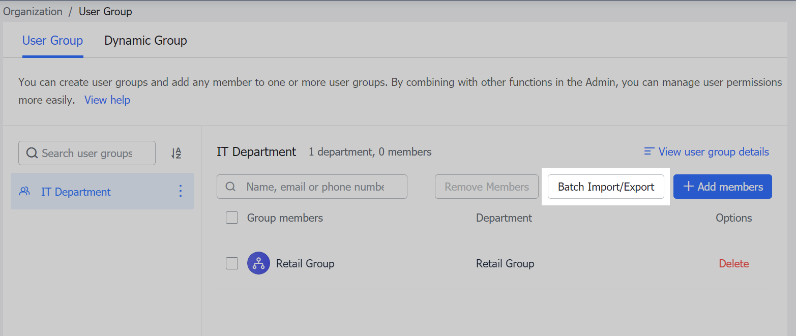 Admin | Manage user groups