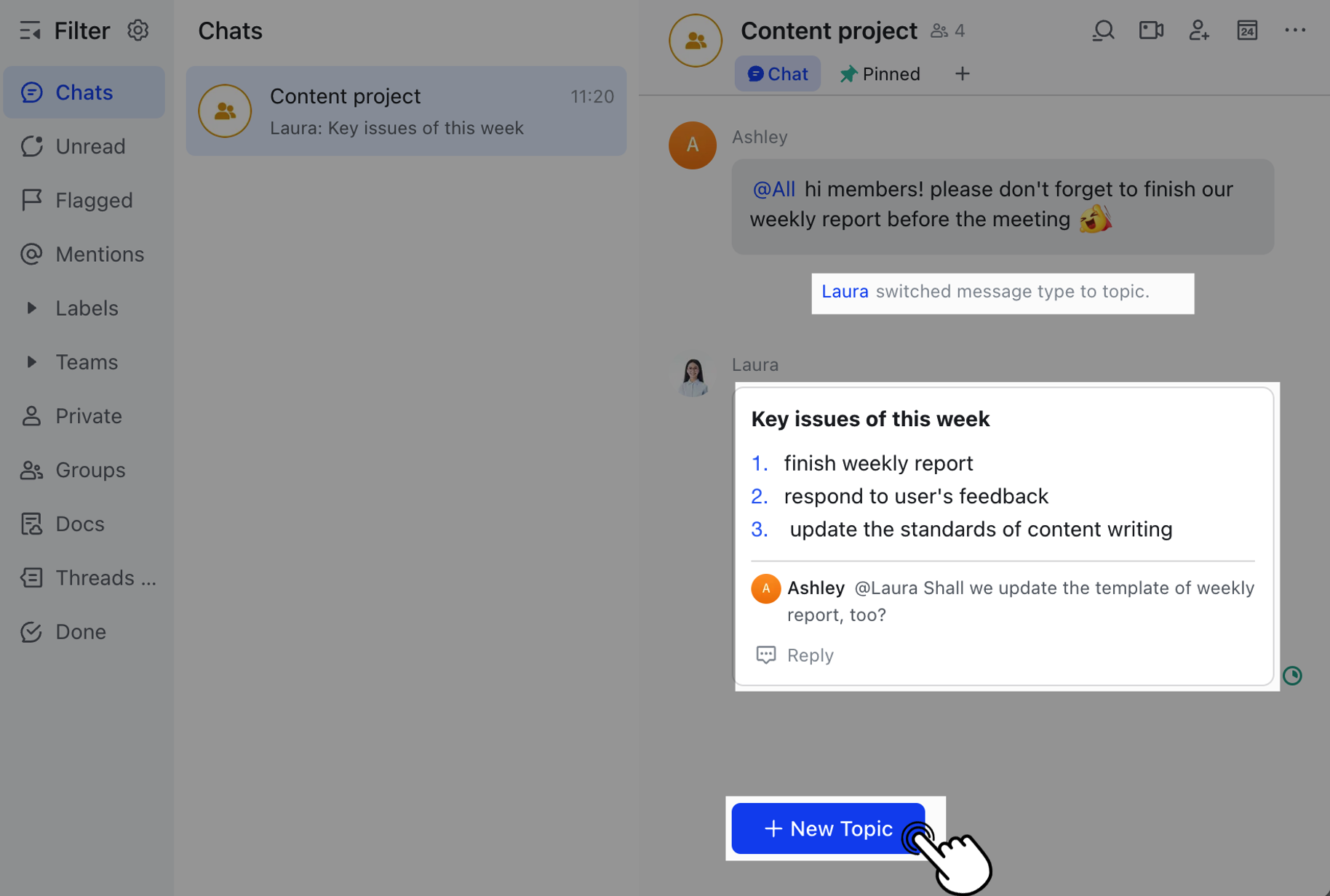 Switch message type in a group